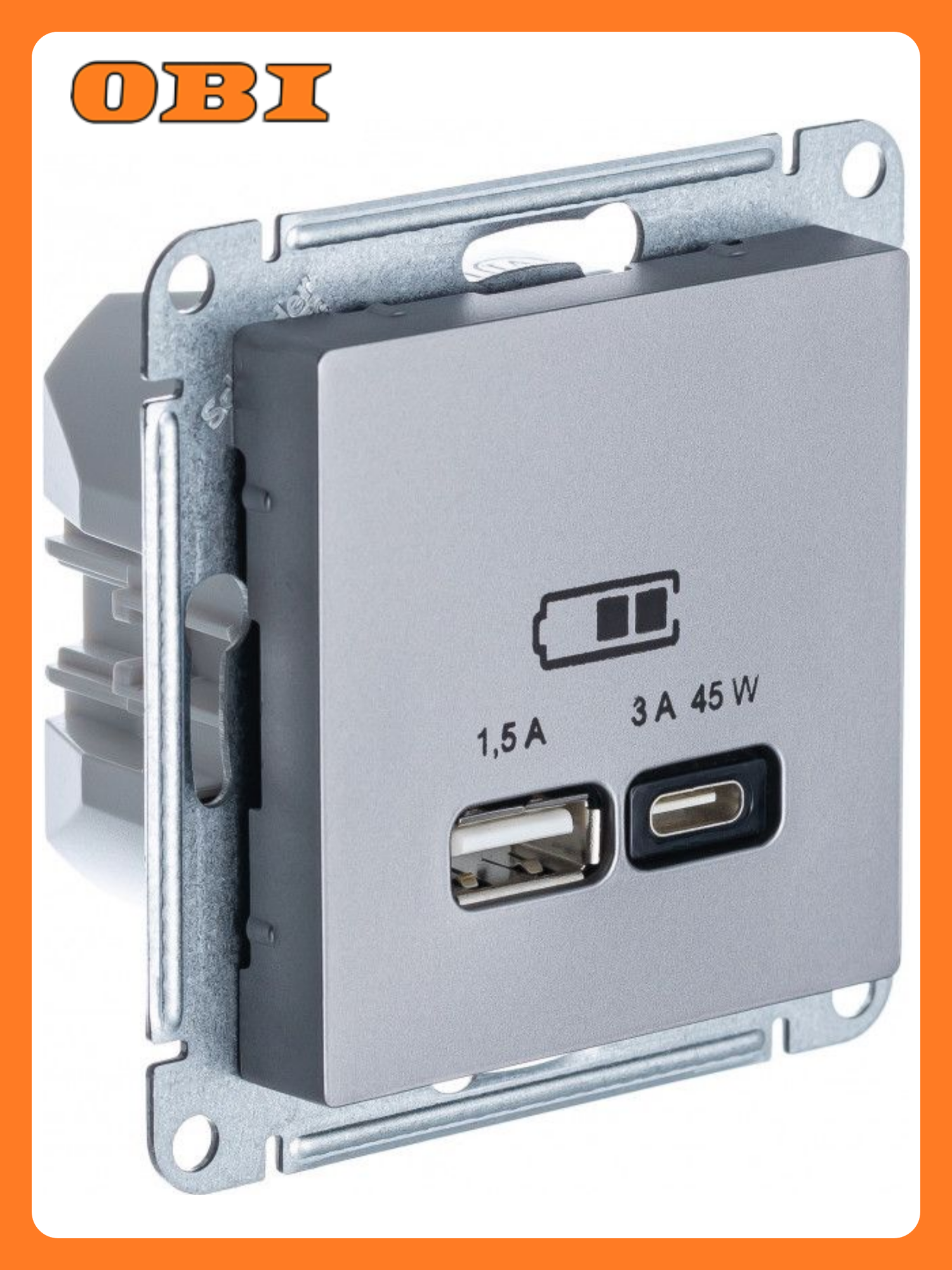 Розетка USB Systeme Electric AtlasDesign тип A+C 45Вт QC PD высокоскоростной ЗУ механизм сталь