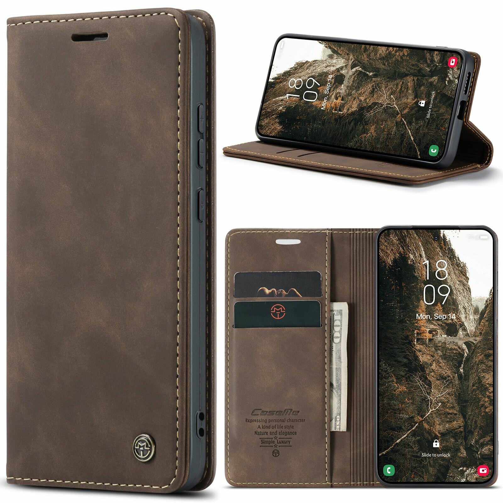 Чехол-книжка CaseMe Matte Samsung Galaxy S25 FE коричневый