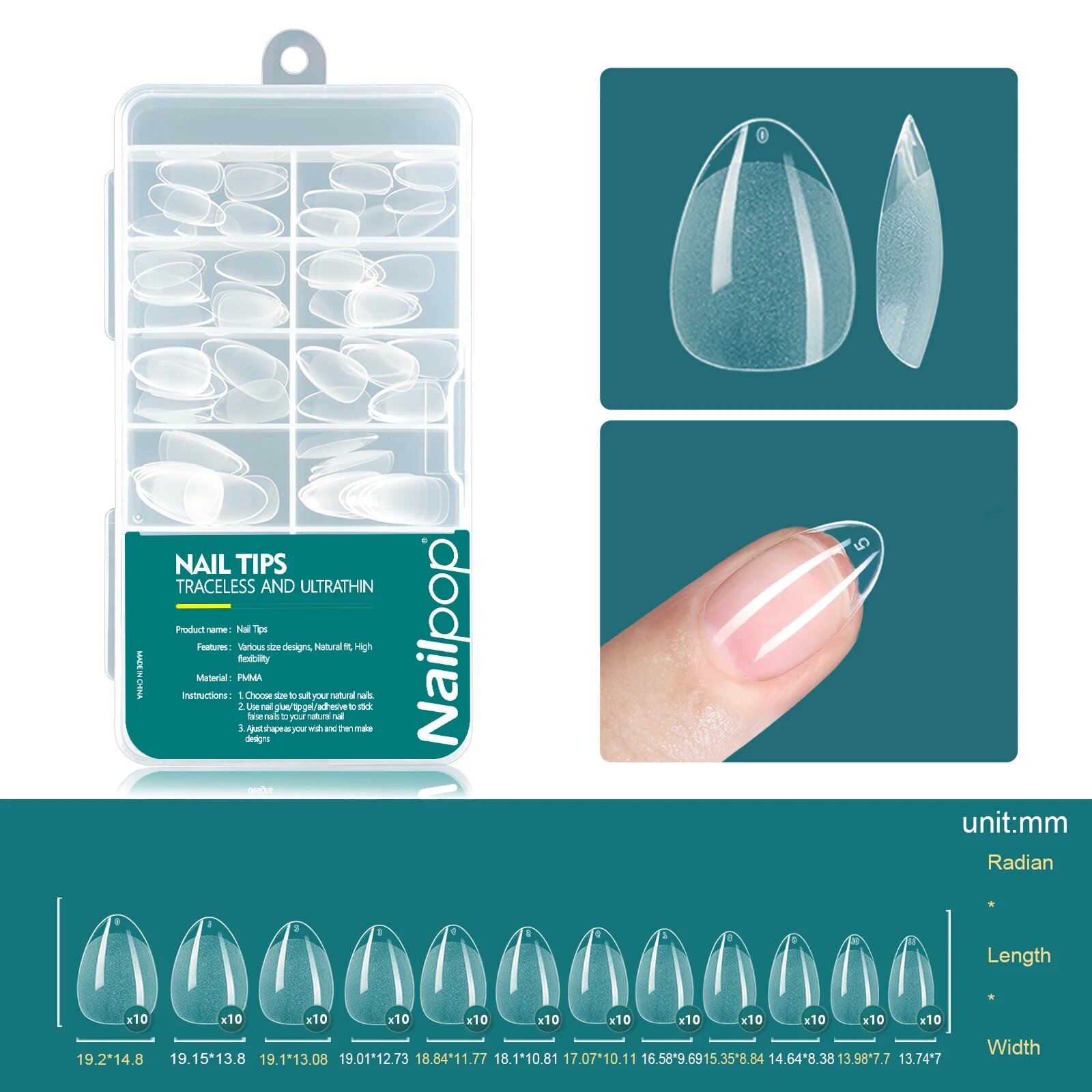 Nailpop Гелевые типсы для ногтей 120 шт. S-Almond 120pcs box