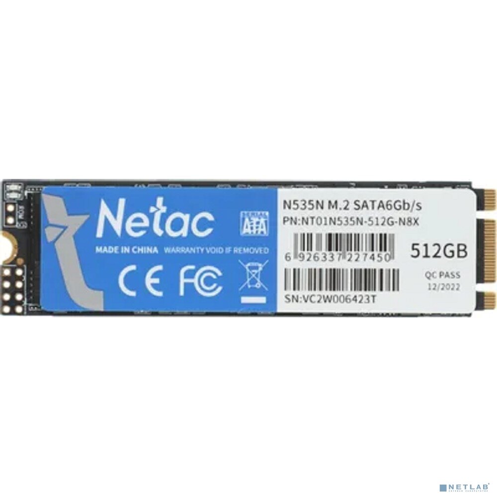 Netac 512GB M.2 2280 SATA3 N535N 3D NAND SSD, R/W up to 540/490MB/s [NT01N535N-512G-N8X]