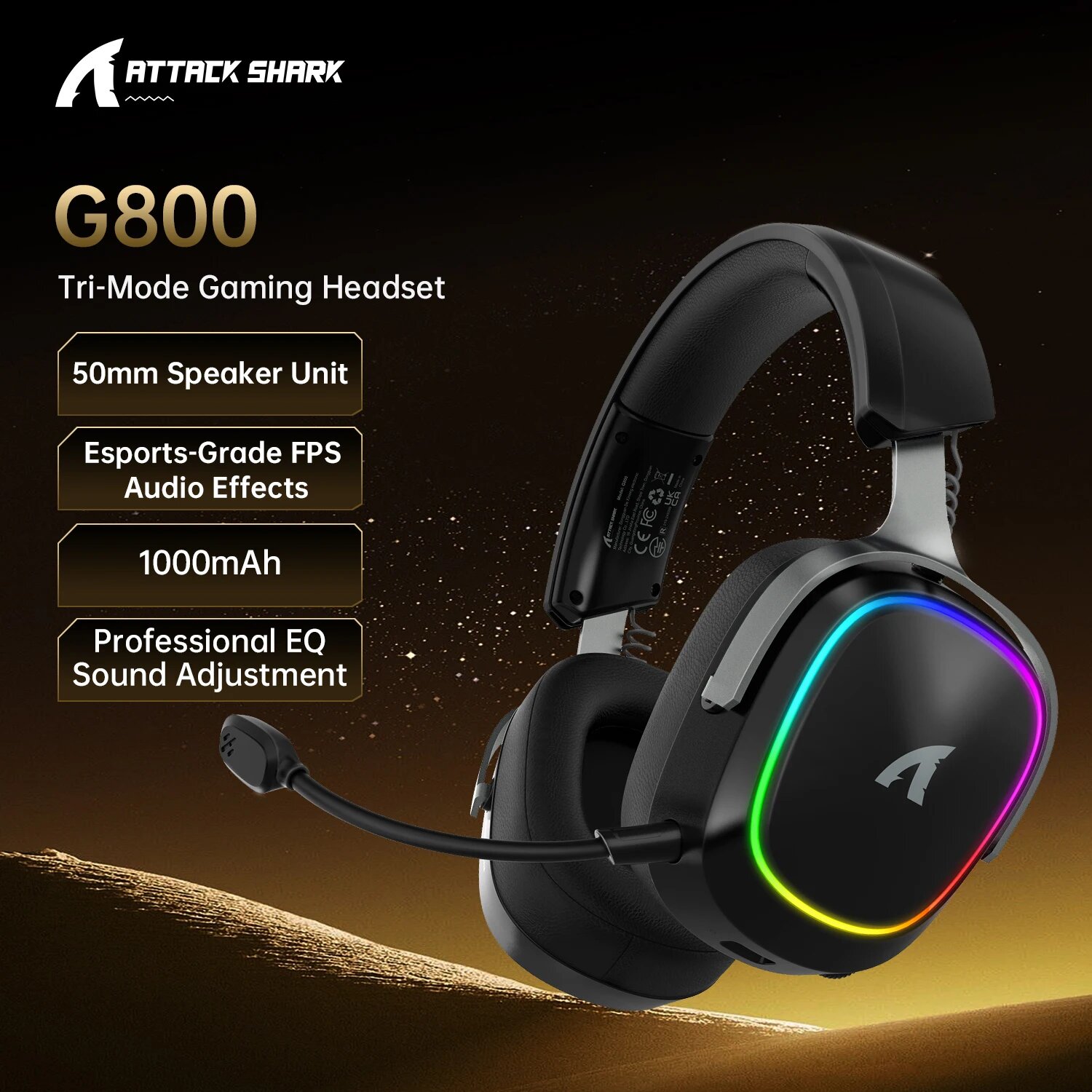 Attack Shark G800 Black — беспроводные игровые наушники