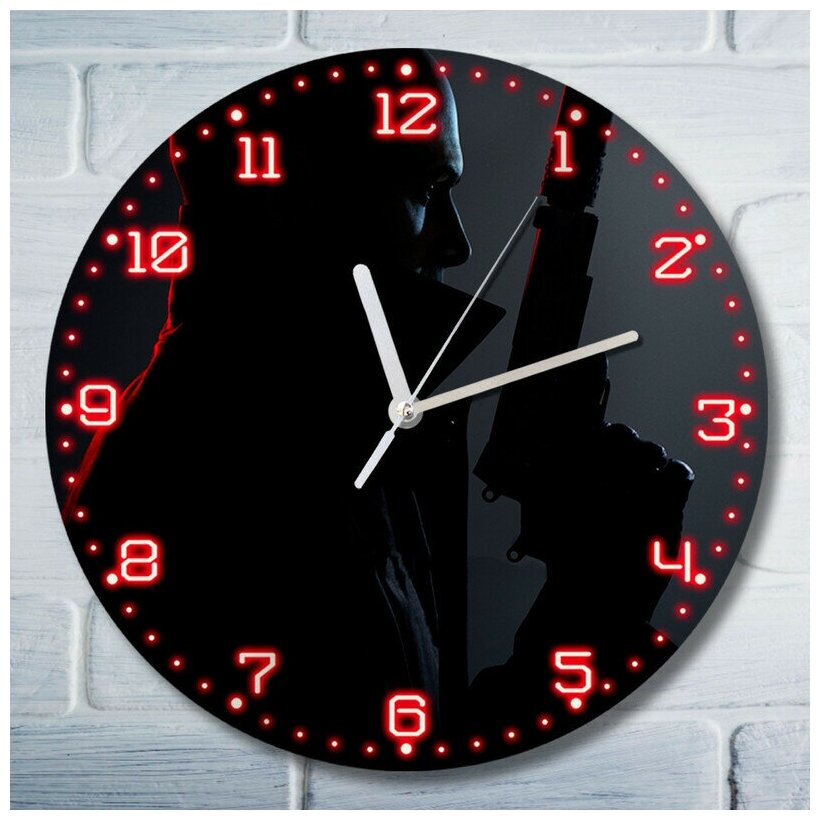 Настенные декоративные часы УФ с ярким рисунком, диаметр 28см игры Hitman 3 (хитман 3, PS, Xbox, PC, Switch) 4996