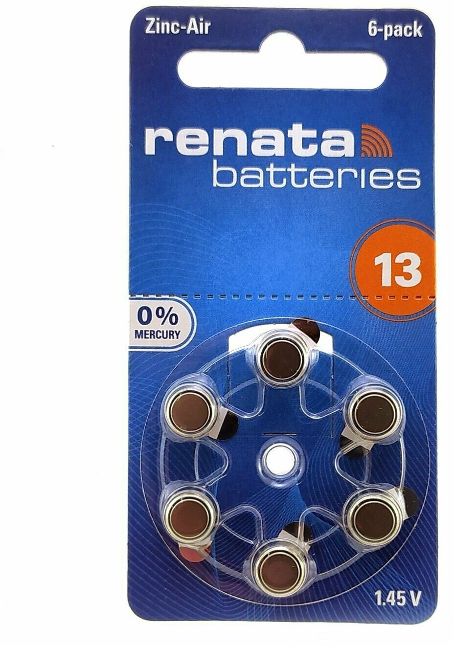 Батарейки (6шт) для слуховых аппаратов RENATA ZA13 (PR48) 1.45В