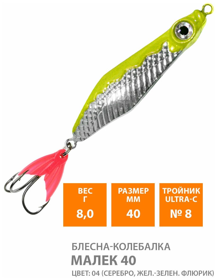 Блесна колебалка для рыбалки AQUA Малек 40mm 8g цвет 04