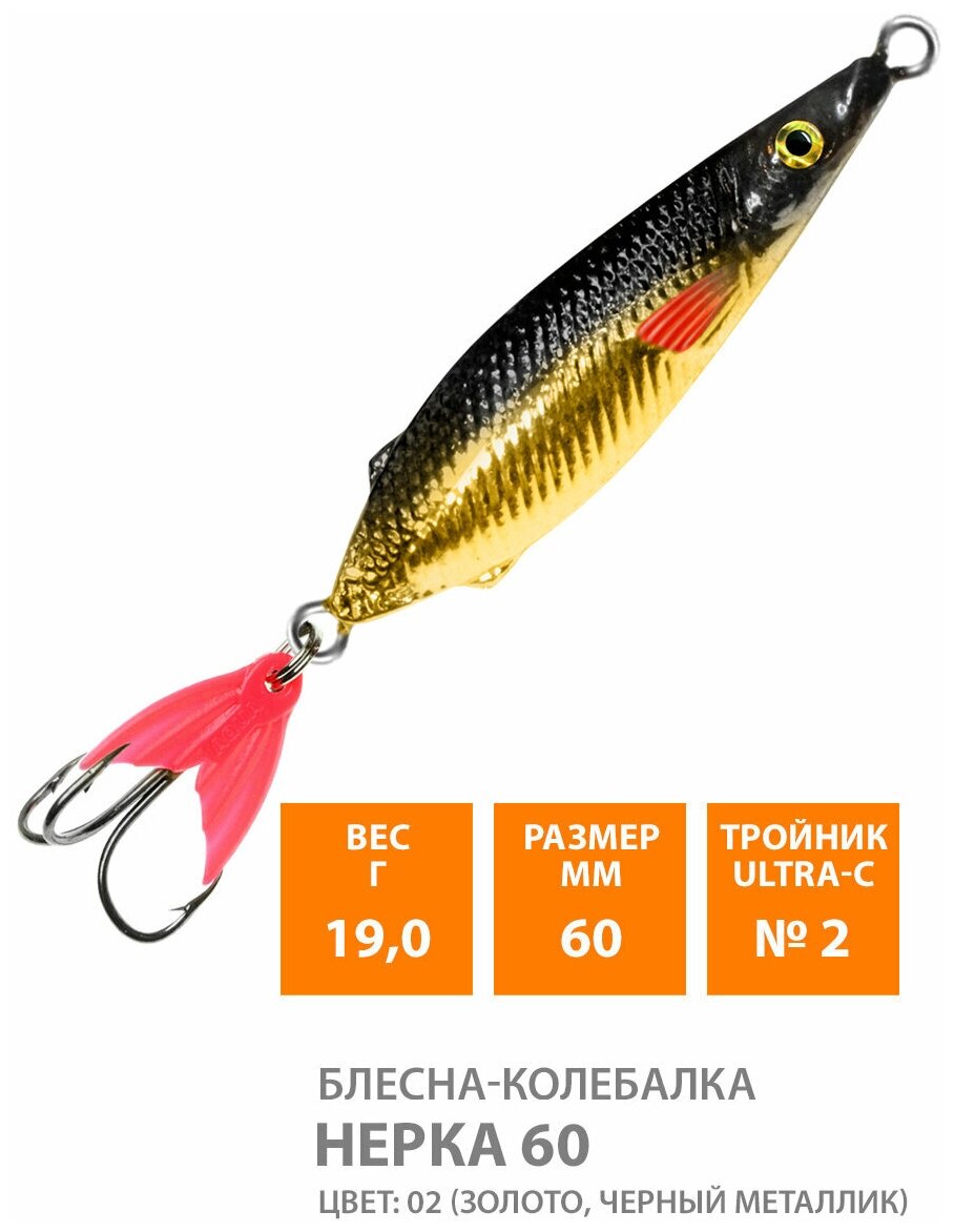 Блесна колебалка для рыбалки AQUA Нерка 60mm 19g цвет 02