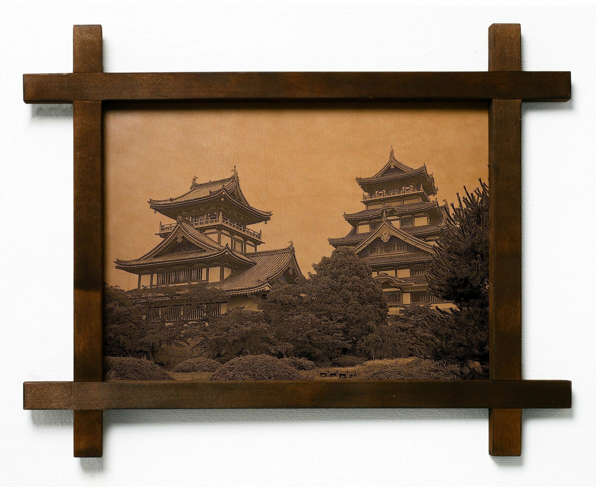 Картина интерьерная, натуральная кожа, "Адзути-Момояма" (Япония), в деревянной раме, BoomGift