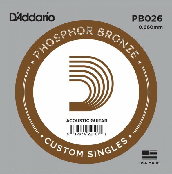 Одиночные струны для акустической гитары D'Addario PB026 Phosphor Bronze 26