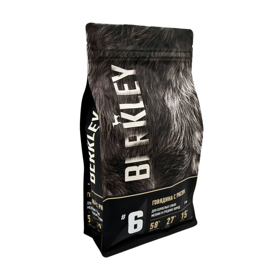 Berkley №6 сухой корм для взрослых собак мелких и средних пород, с говядиной и рисом - 2 кг