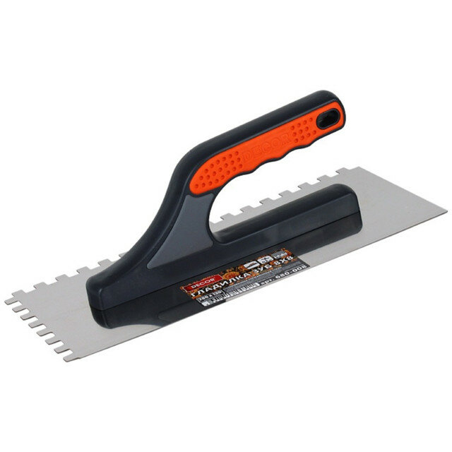 DECOR гладилка из нержавеющей стали 280×130 мм зуб 8×8 мм арт.680-008 для отделки