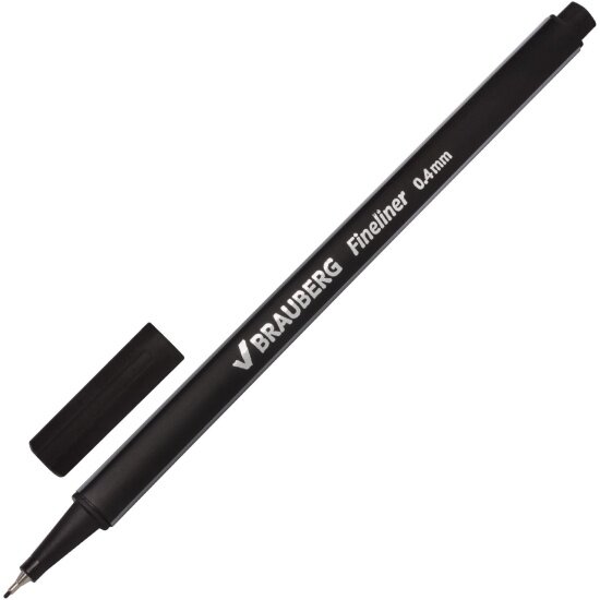 Ручка капиллярная Brauberg (линер) "Aero", черная, трехгранная, металлический наконечник, линия письма 0,4 мм, 142252