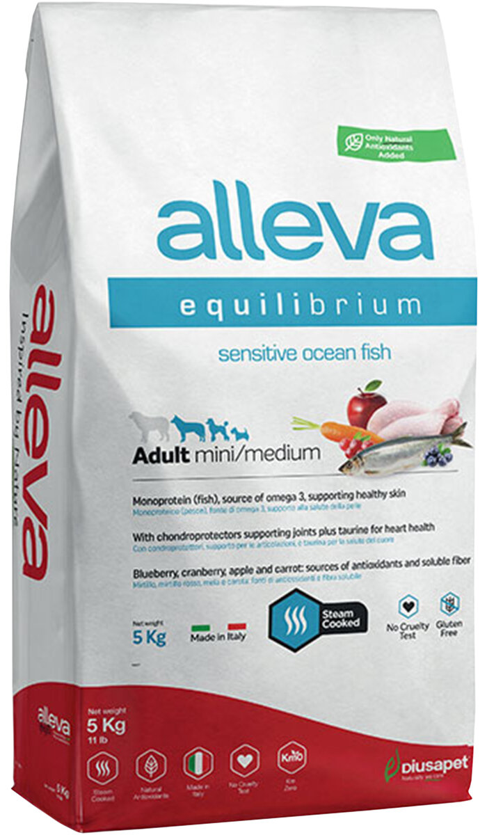 ALLEVA EQUILIBRIUM DOG MINI/MEDIUM SENSITIVE OCEAN FISH для взрослых собак мал и сред пород с чув пищ океан рыба 5 кг
