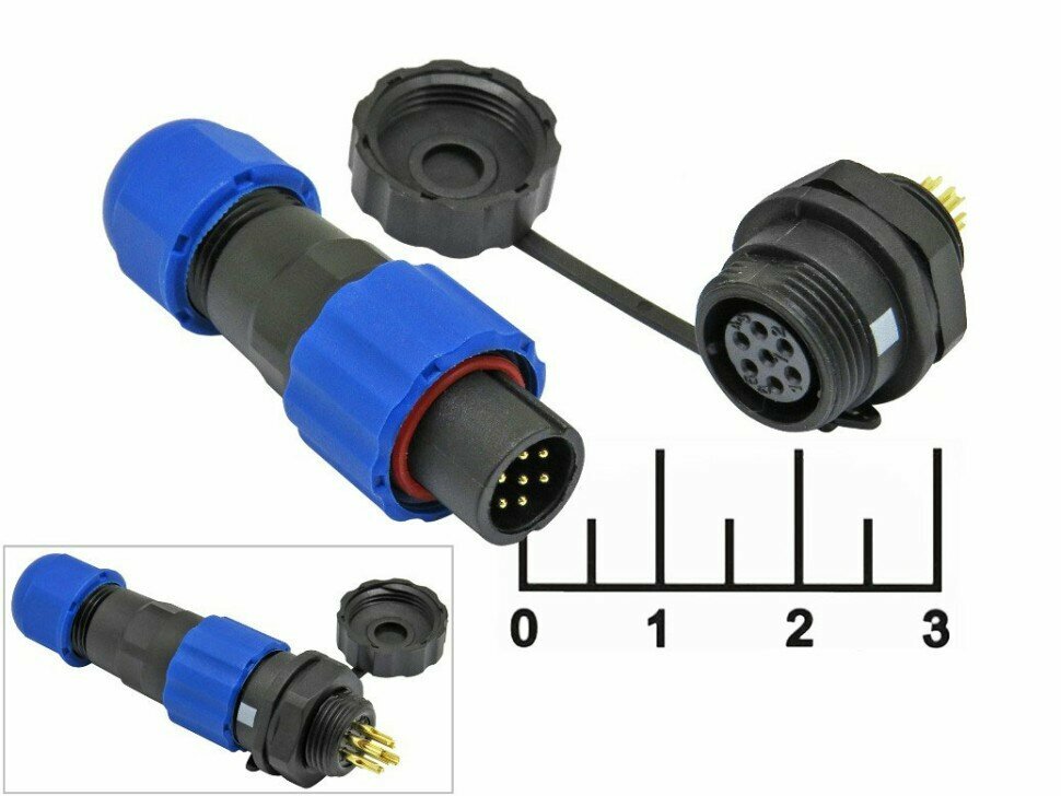 Разъем 7pin в комплекте влагозащищенный на кабель с крышкой SD1307H