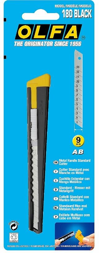 Нож OLFA с выдвижным 9мм лезвием эргономичный OL-180-BLACK