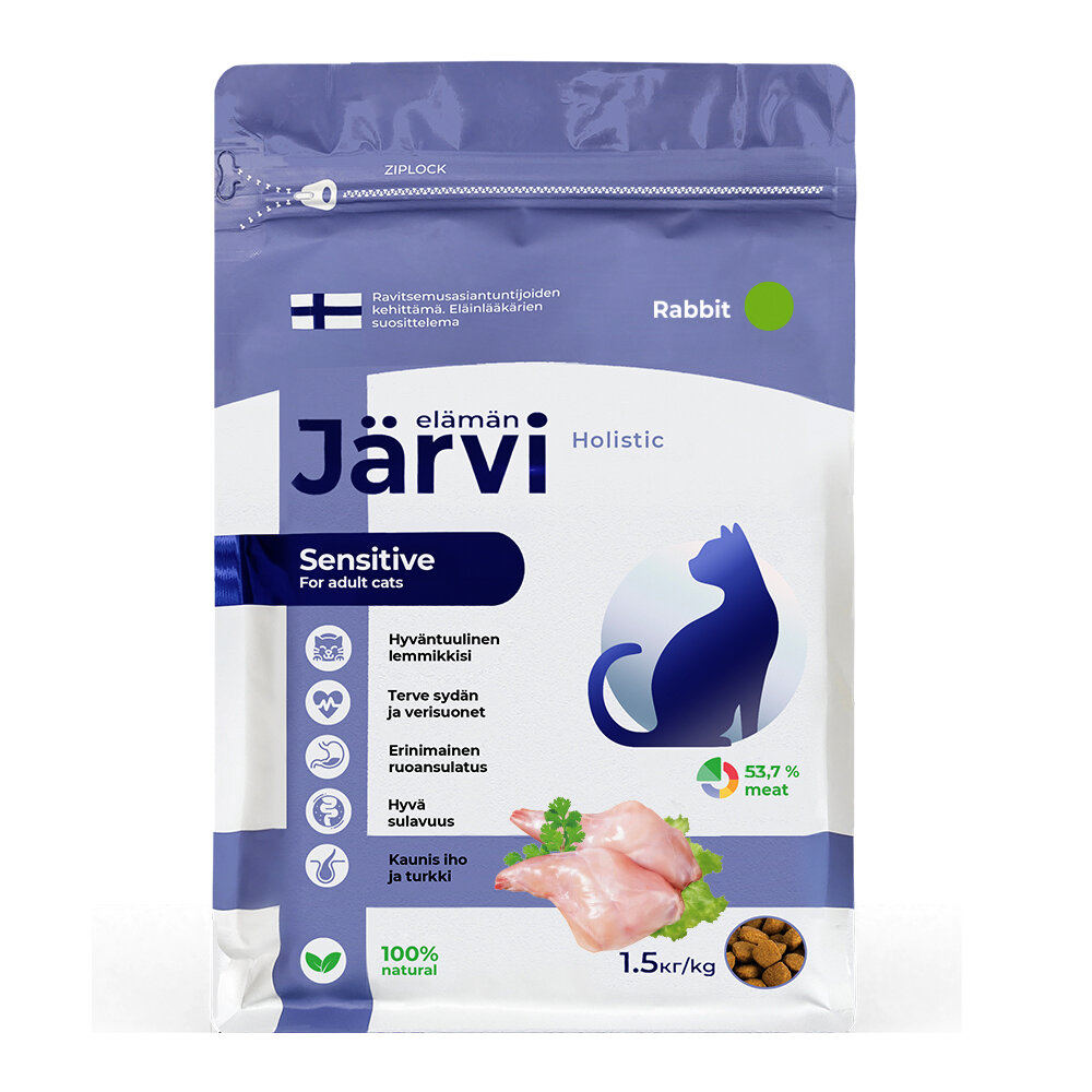 Сухой корм Jarvi Holistic полнорационный для взрослых кошек с чувствительным пищеварением с кроликом, 1,5 кг