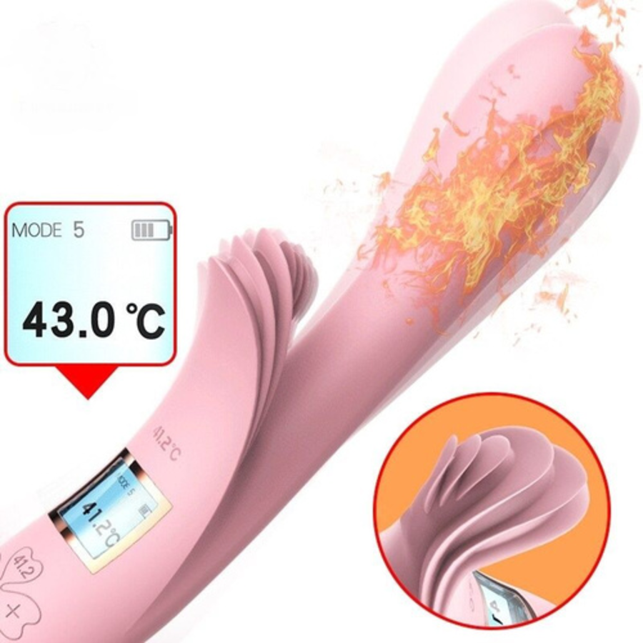 Двойной вибратор с дисплеем и подогревом светло розовый