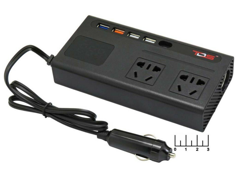 Инвертор 12V/220V 150W + 4USB 5V 2.1A + Type-C TS-CAU74