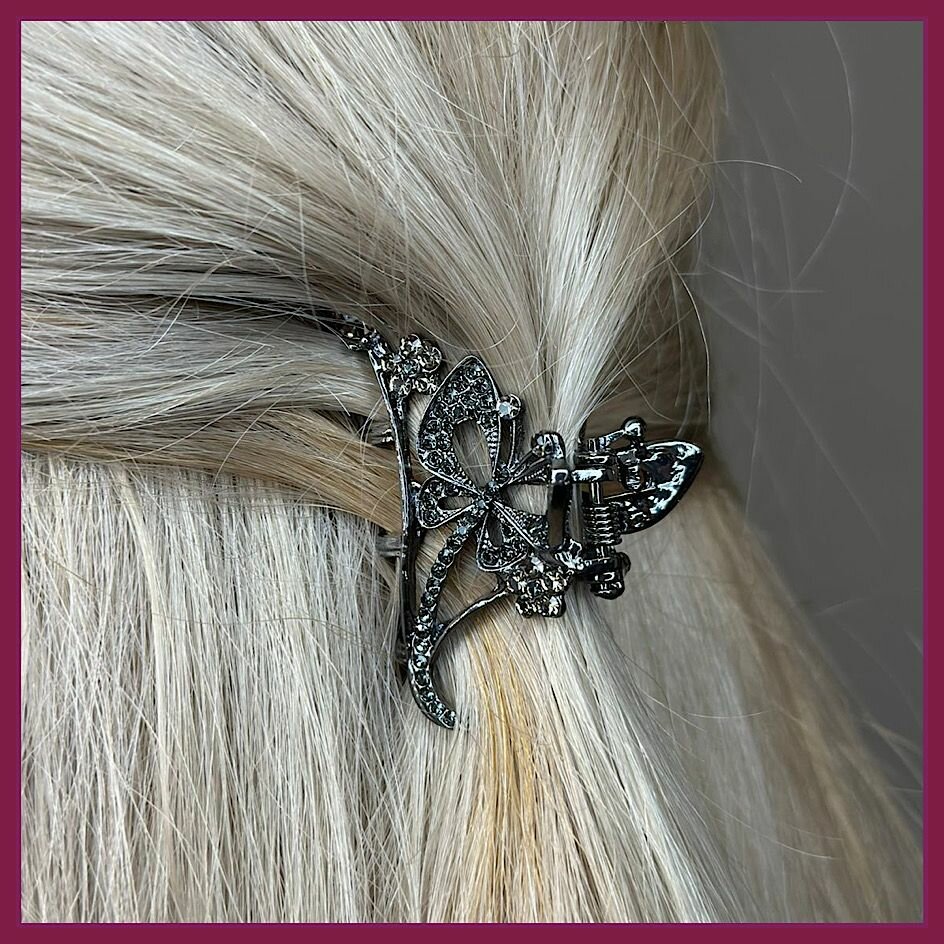 Заколка-крабик "Бабочка" , для девочек, металл, цвет черный, 1 шт.