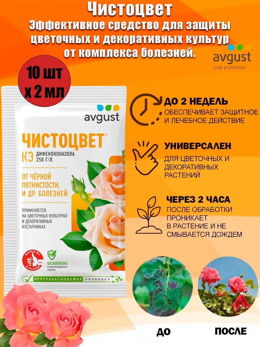 Средство для защиты цветочных и декоративных культур от комплекса болезней Чистоцвет, 2 мл