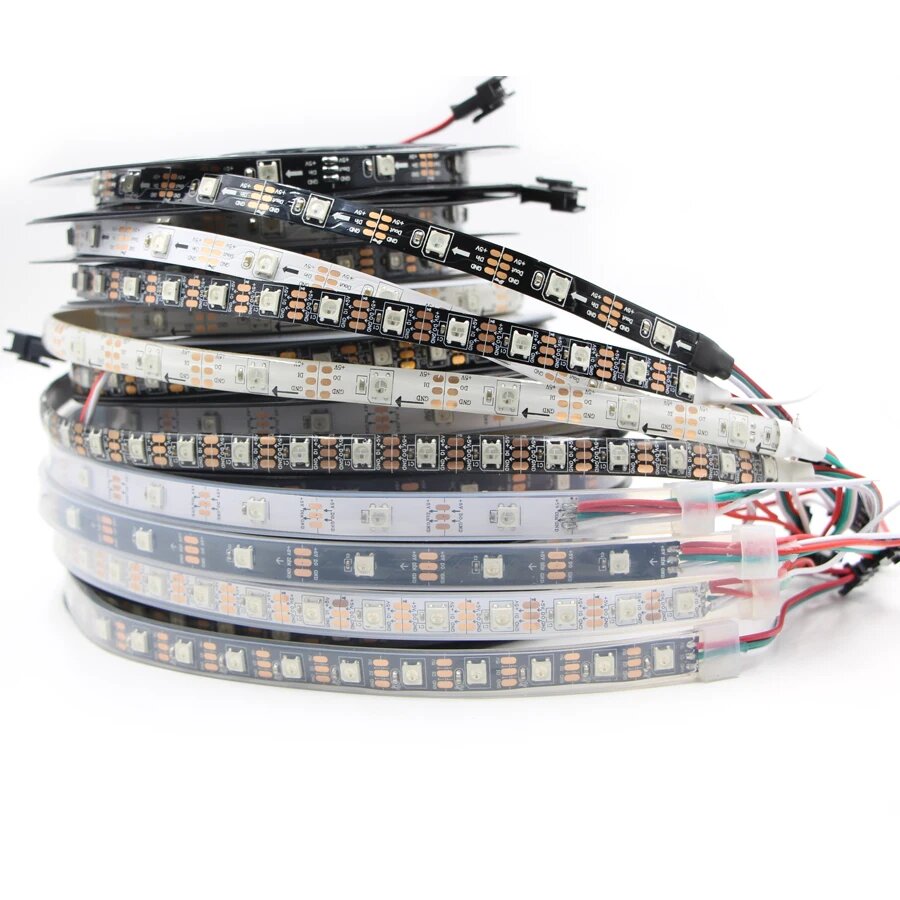 Светодиодная лента ARGB WS2812B 1M, 144 LED, Black PCB IP20