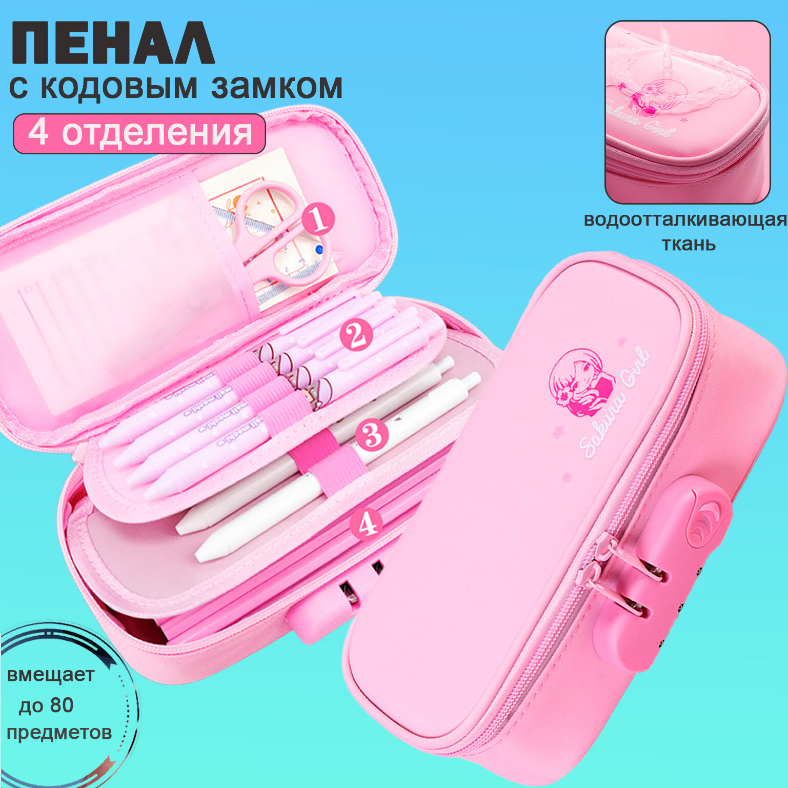 Пенал с кодовым замком (розовый)
