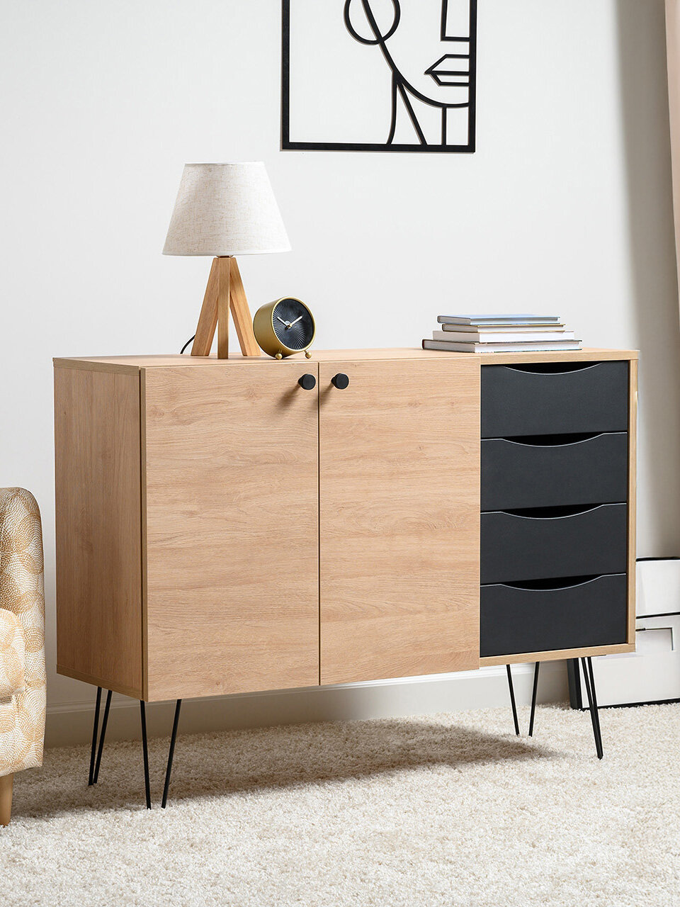 ARNIKA Комод с ящиками высокий Брюс 113.4х38.3х85.6 см, дуб сантьяго, черный