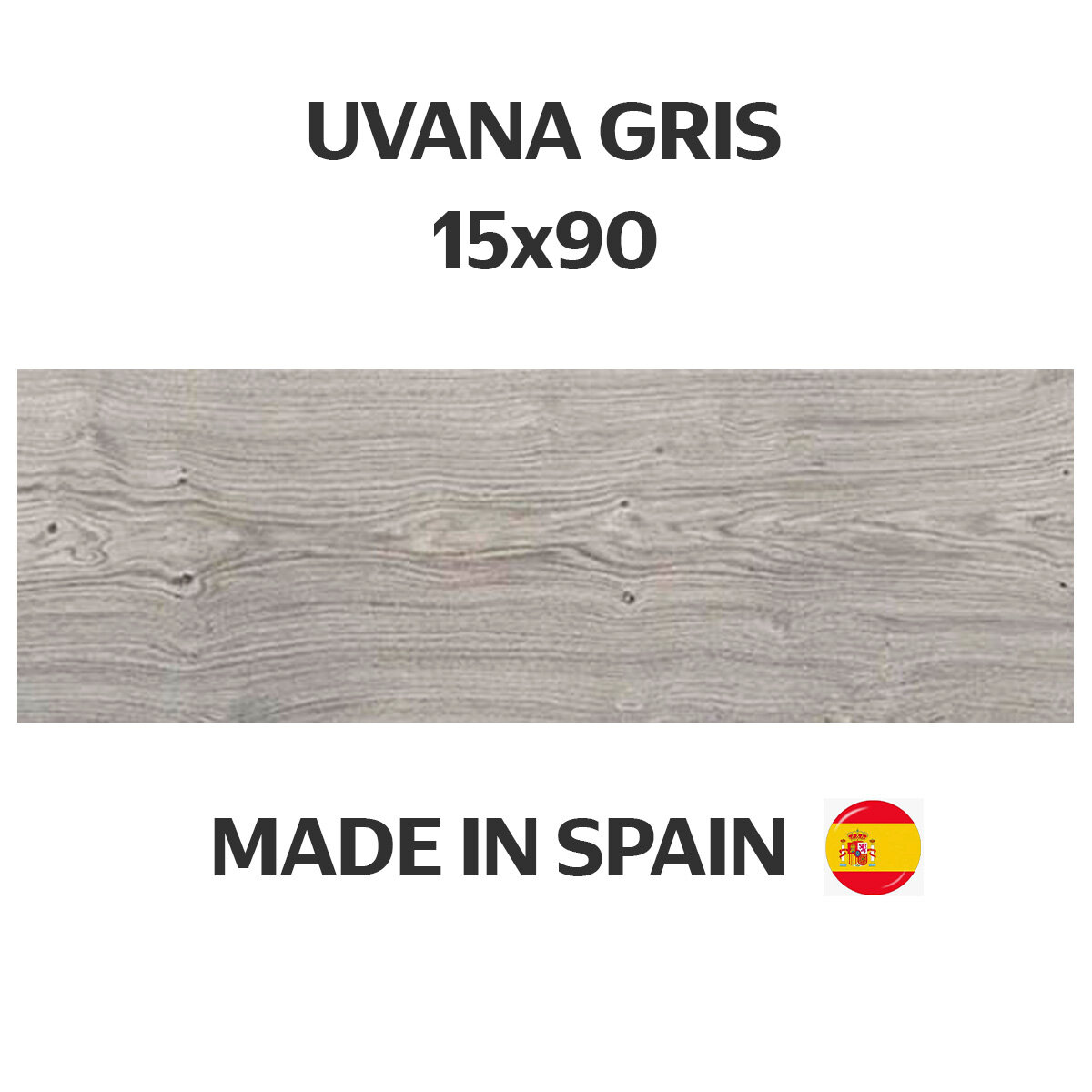 Испанская плитка Uvana Gris, под дерево, керамогранит, 15 см х 90 см, цена за упаковку (9 штук, 1,215м)