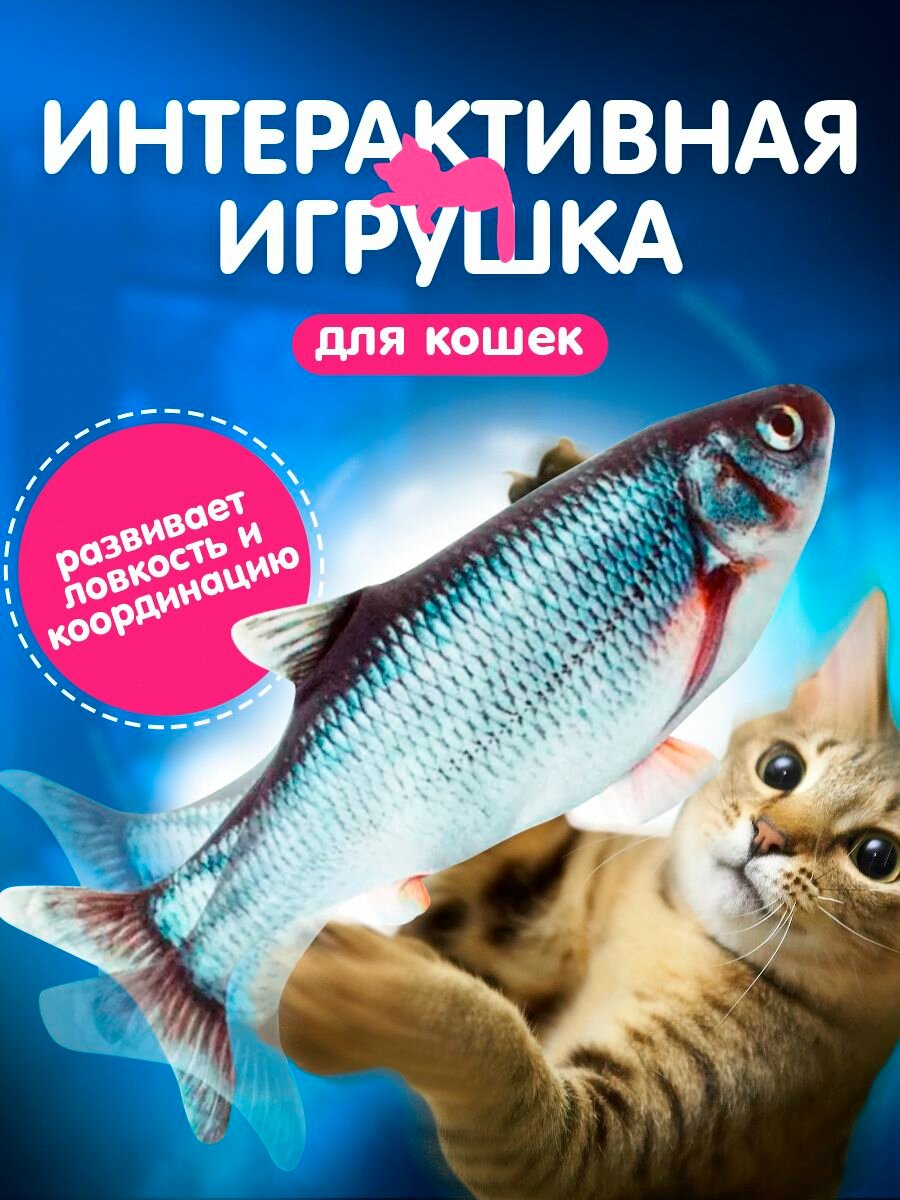 Мягкая игрушка для кошек интерактивная/ рыба механическая/Карась