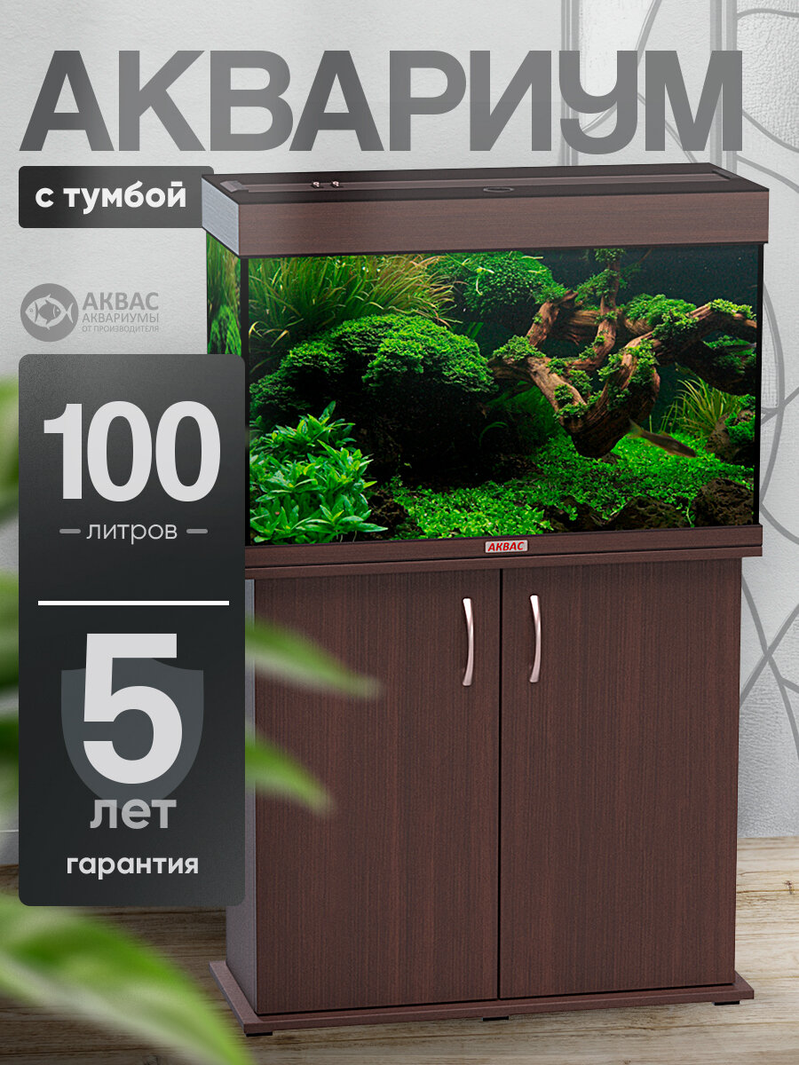 Аквариум 100 литров с тумбой крышкой и освещением (76*31*52 см) Аквас