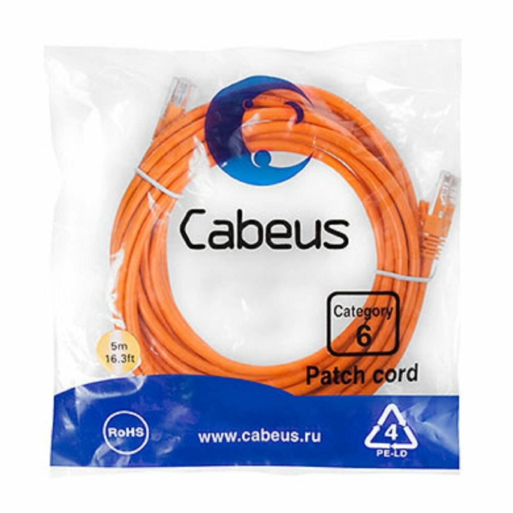 Cabeus Патч - корд PC - UTP - RJ45 - Cat.6 - 5m - OR, оранжевый, PVC, 5м