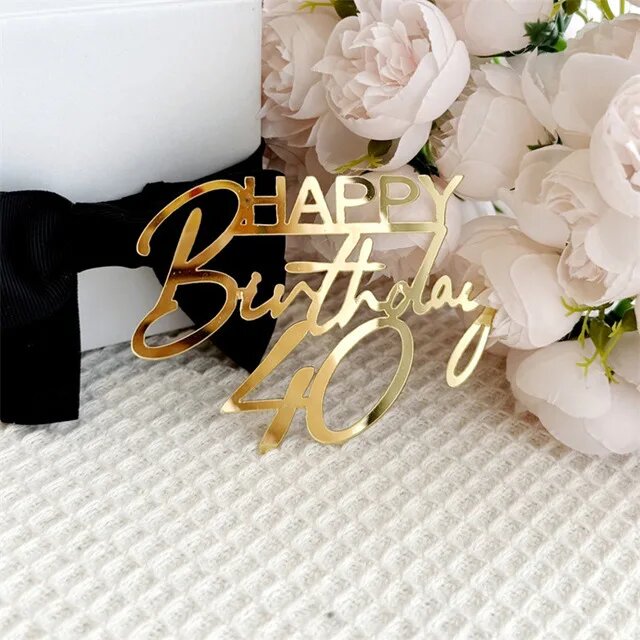 Золотой топпер на торт "Happy Birthday 40"