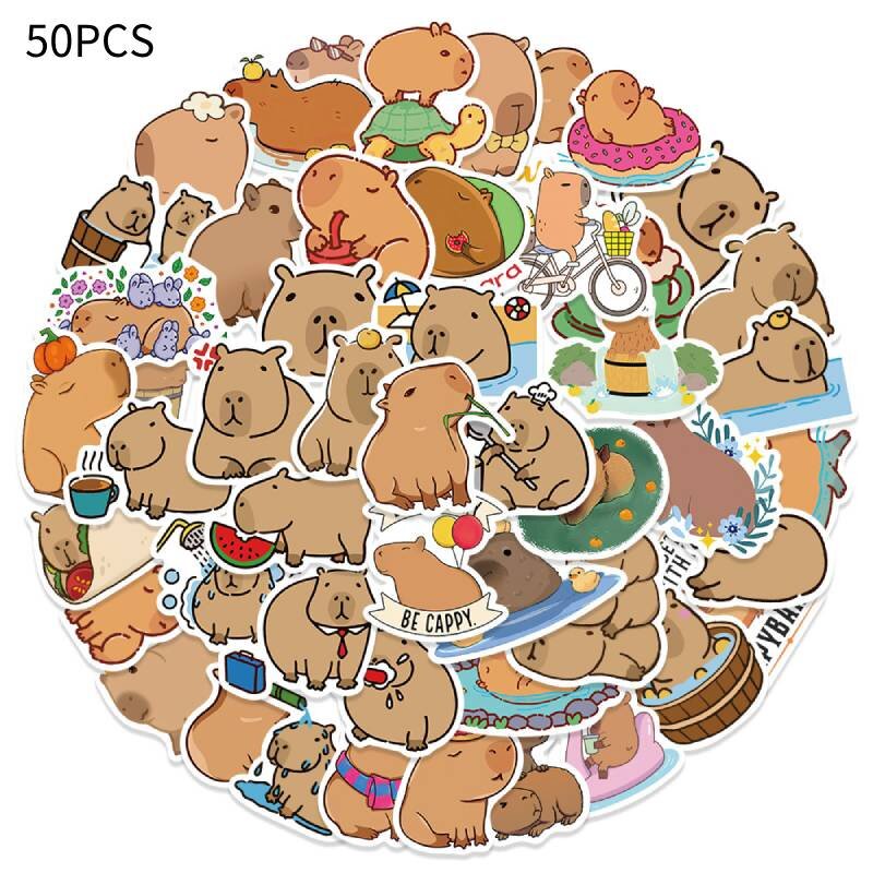 Стикеры waterproof cartoon capybara, 50 листов, милые животные, diy crafts