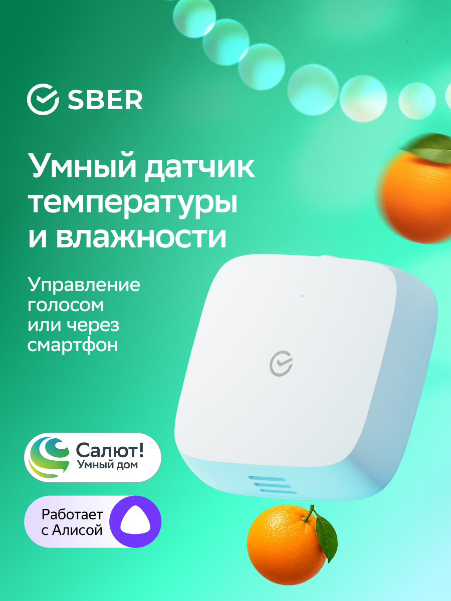 Умный датчик температуры и влажности Sber SBDV-00079, Zigbee 3.0, Совместим с Салют и Алисой, Белый