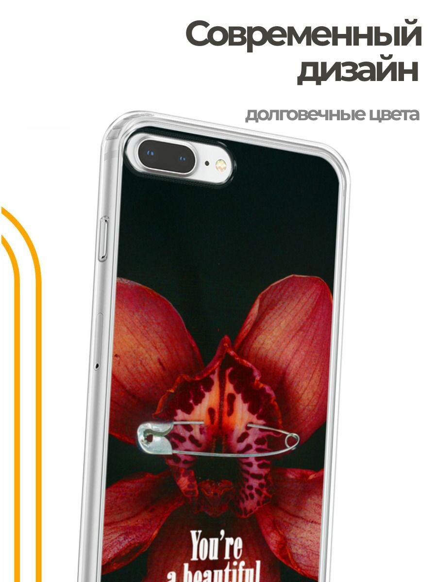 Чехол на Apple iPhone 7 Plus/8 Plus (Айфон 7 Плюс/8 Плюс) MagSafe с магнитом и принтом Красная орхидея с булавкой — фото 1