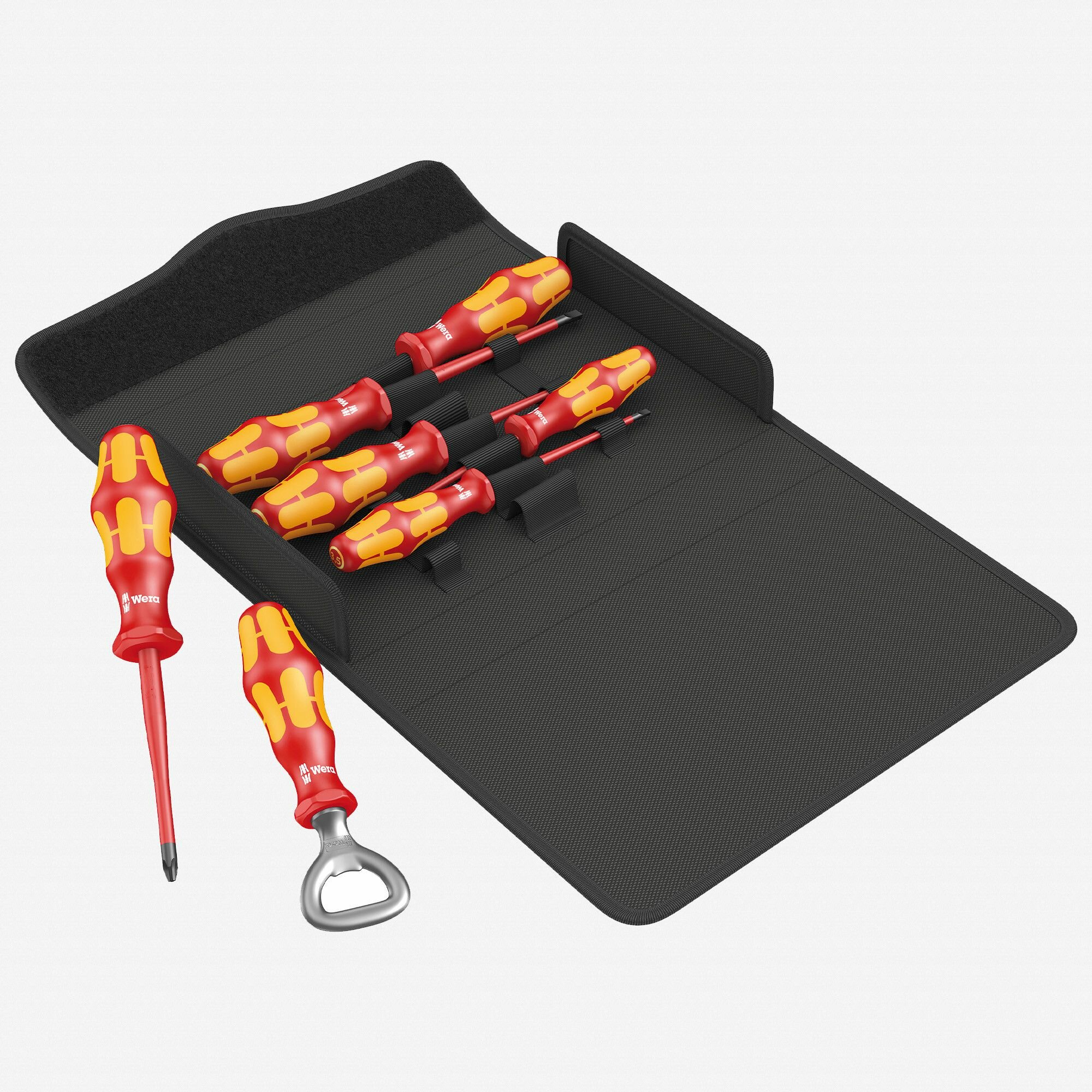 100 iS/7 VDE Kraftform Plus Set 2 Набор отвёрток диэлектрических c зауженным стержнем + бутылочная открывалка, 7 пр. WERA 136022