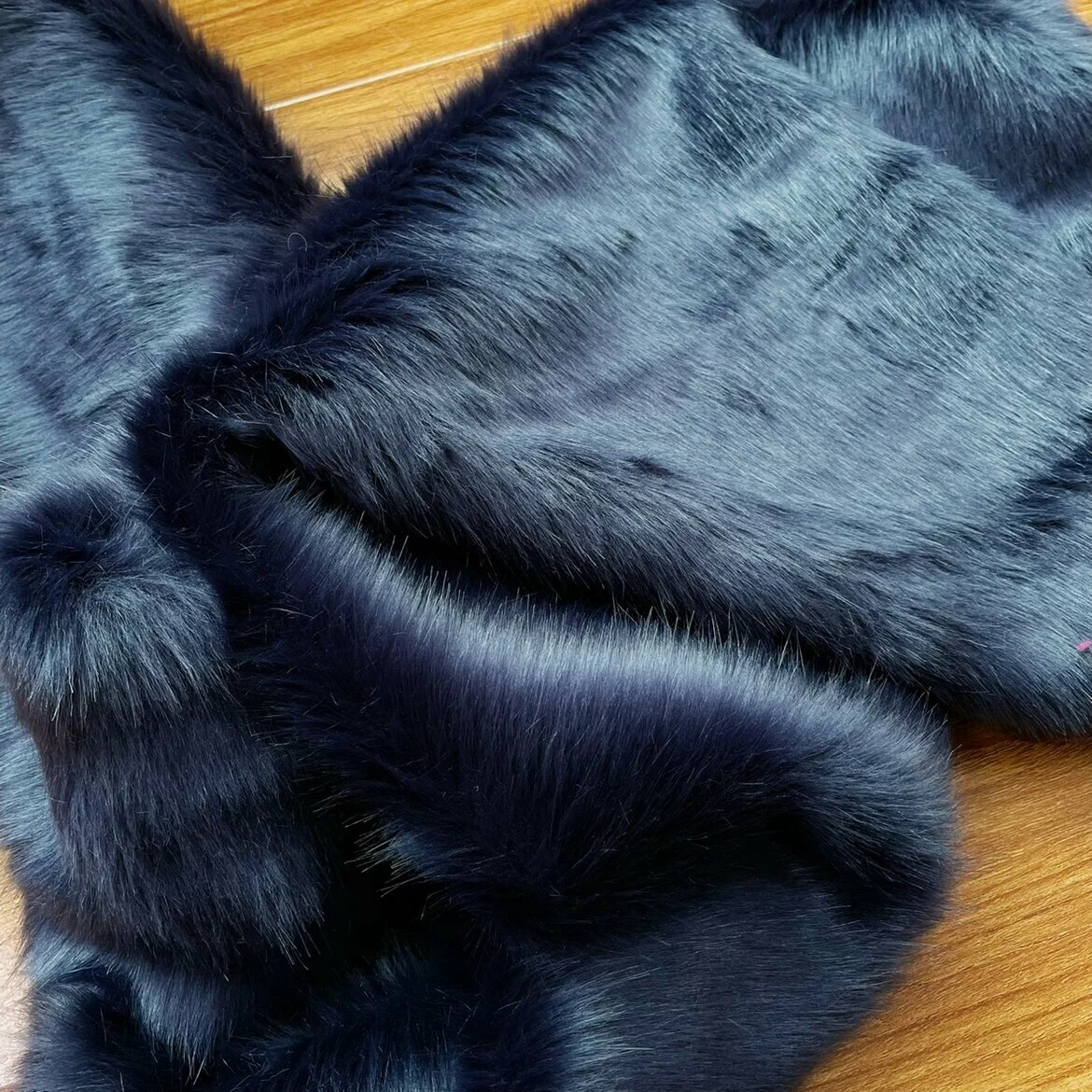 Плюшевая ткань с имитацией меха 100% полиэстер Темно-синий, 16