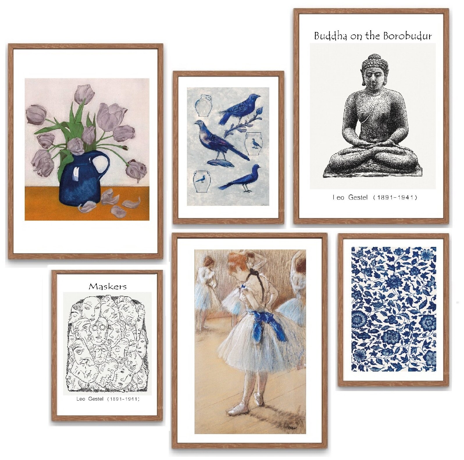 Постеры для интерьера 30х40 см, 21х30 см "Эклектика. Синяя фантазия" 6 шт, без рамок