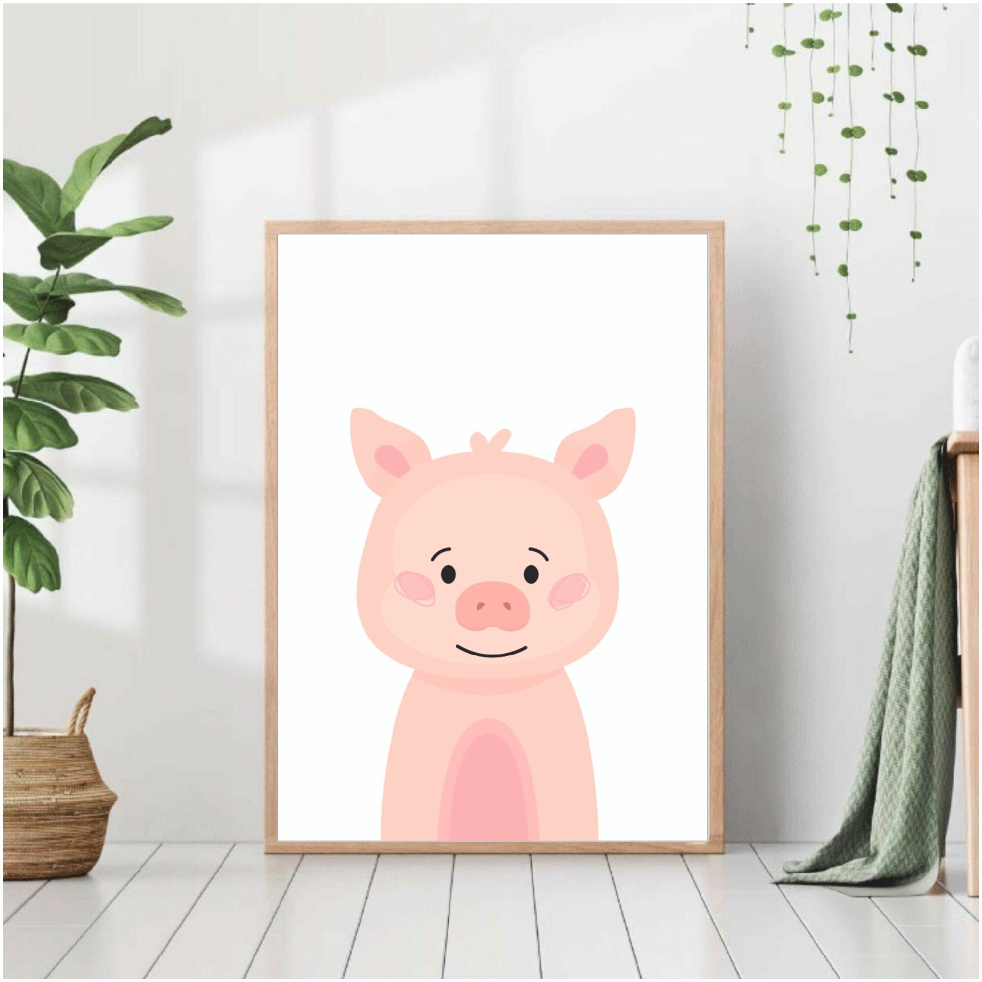 Постер "Свинка для детской комнаты" 40x50 без рамки на стену для интерьера