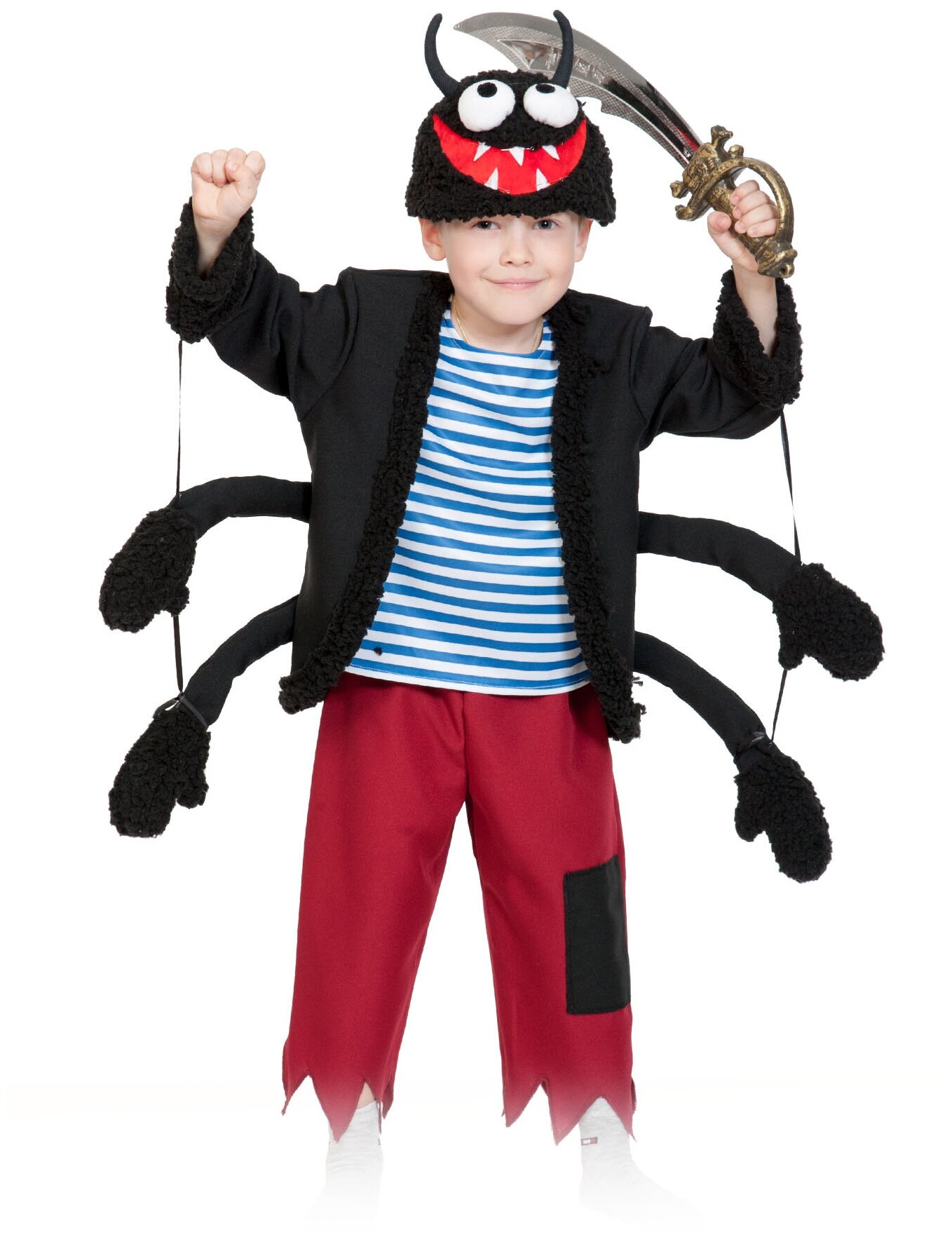 Костюм "Паучок", детский, с саблей, размер 116-122, черный, полиэстер