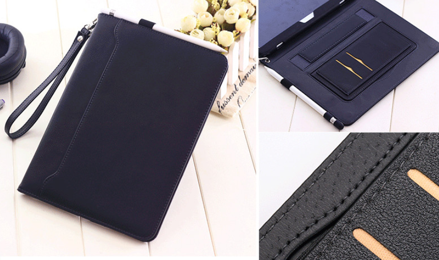 Чехол-футляр MyPads для iPad Pro 11 (2018) A1979, A1934, A2013 с визитницей и держателем для руки, натуральная кожа, черный