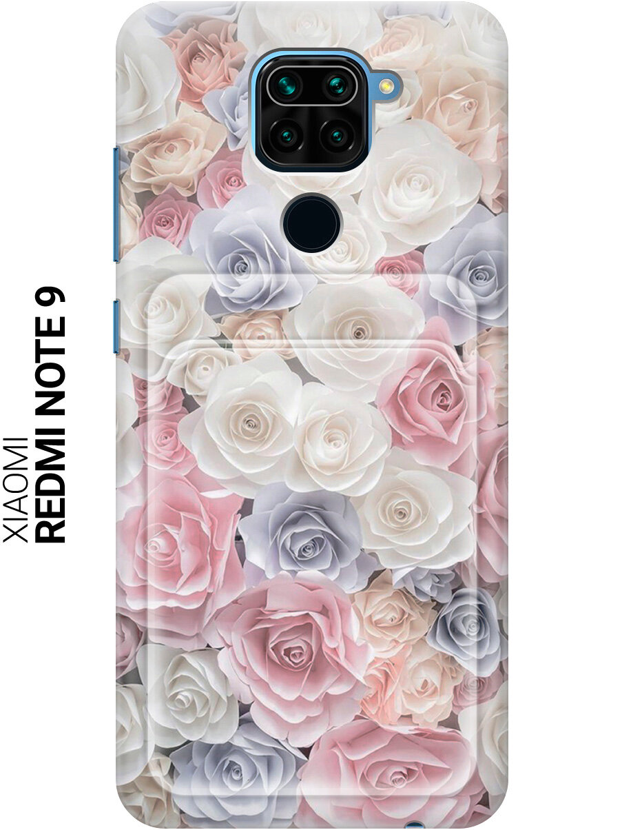 Силиконовый чехол на Xiaomi Redmi Note 9 / Сяоми Редми Ноут 9 с рисунком "Пастельные розы" и карманом для карт