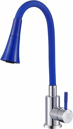 ARGO Смеситель для кухни SOLID двухпозиционный, хром/синий, пластичный излив, d-35, нерж. сталь,