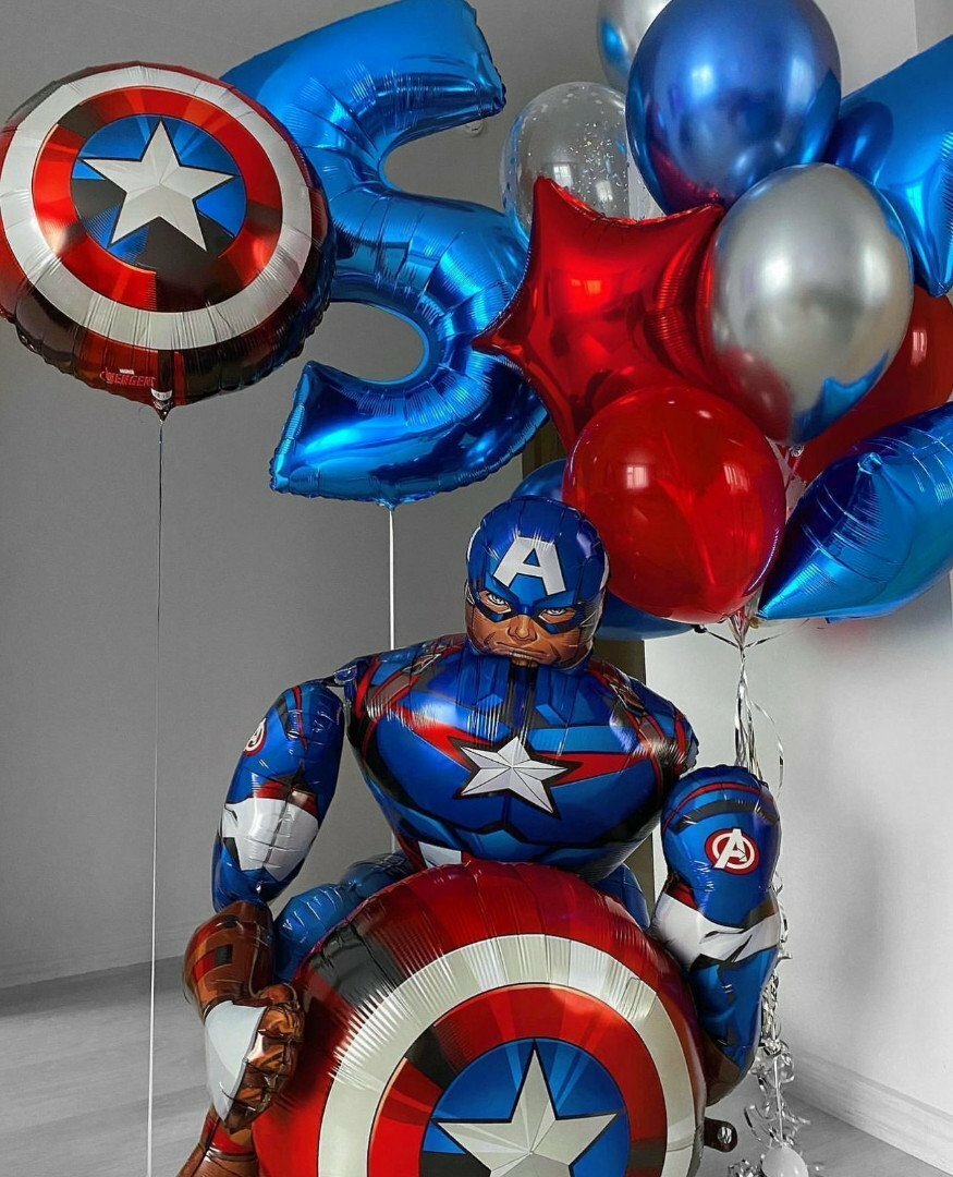 Воздушные шары с цифрой в стиле «Мстители Капитан Америка»