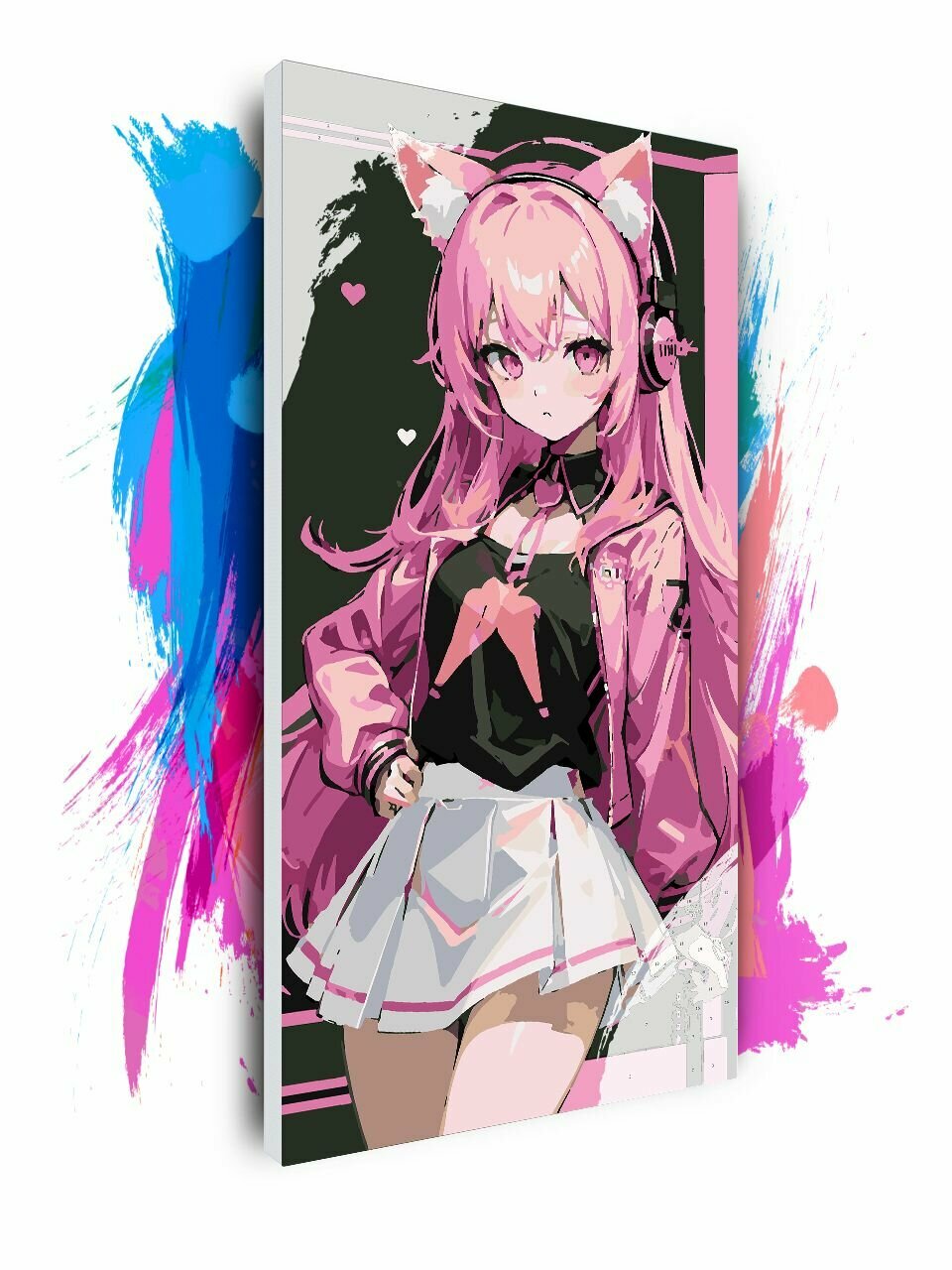 Картина по номерам на холсте Аниме-девочка с кошачьими ушками, 60 х 120 см