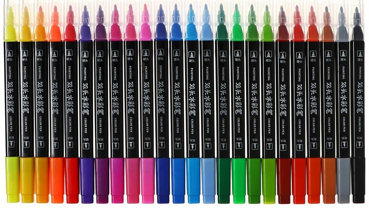 Набор маркеров двусторонних 24 штуки/24 цвета, комплект водных цветных фломастеров для рисования на поверхностях, скетчинга, творчества