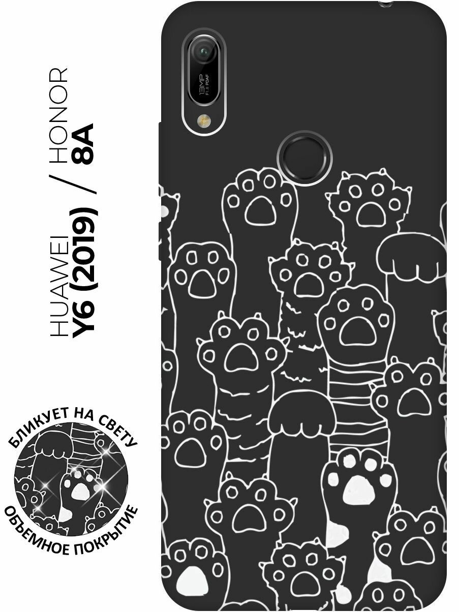 Матовый чехол Paws W для Honor 8A / 8A Pro / Huawei Y6 (2019) / Y6 Prime (2019) / Хонор 8а / 8а Про / Хуавей У6 2019 с 3D эффектом черный