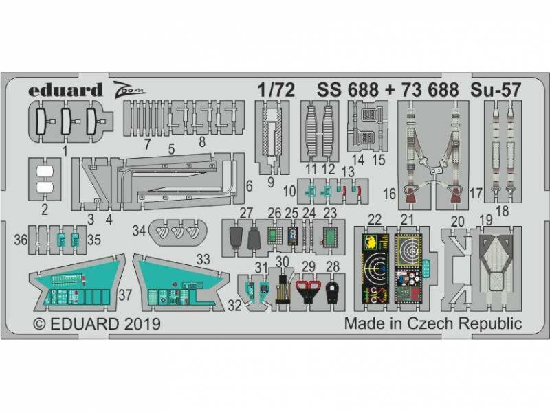 Фототравление для модели Су-57, Звезда. Масштаб 1:72