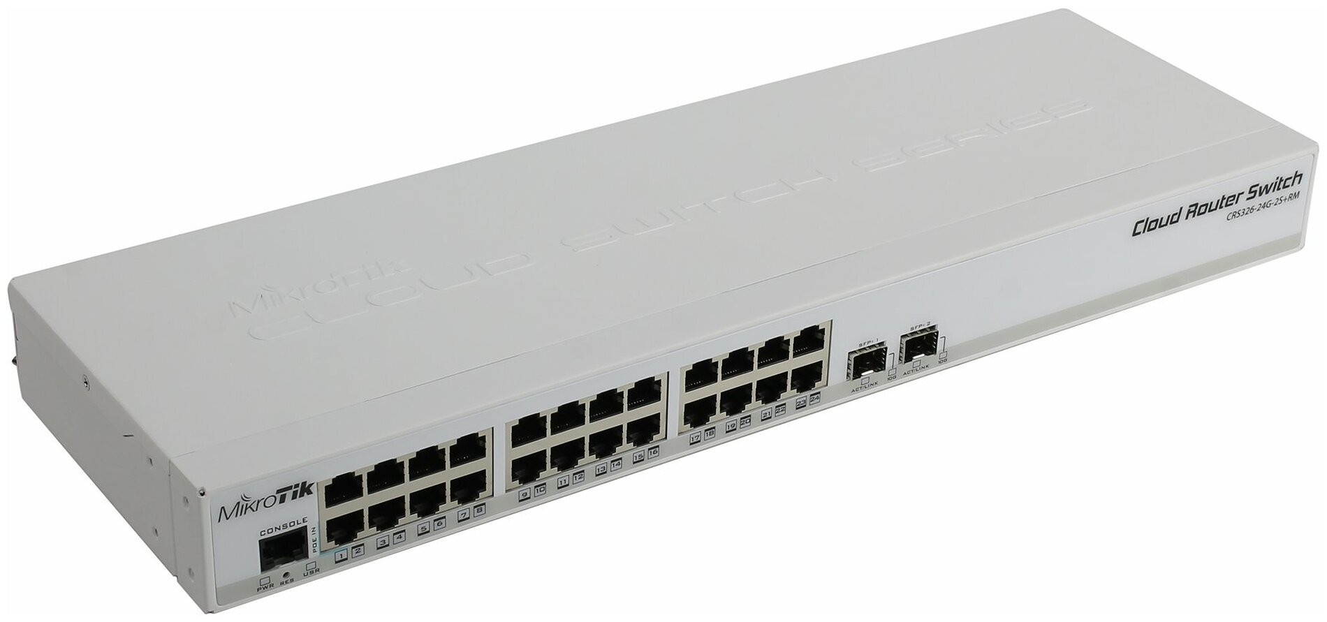 Коммутатор MikroTik, 24*10/100/1000 LAN, 2*SFP+, PoE-IN (CRS326-24G-2S+RM)