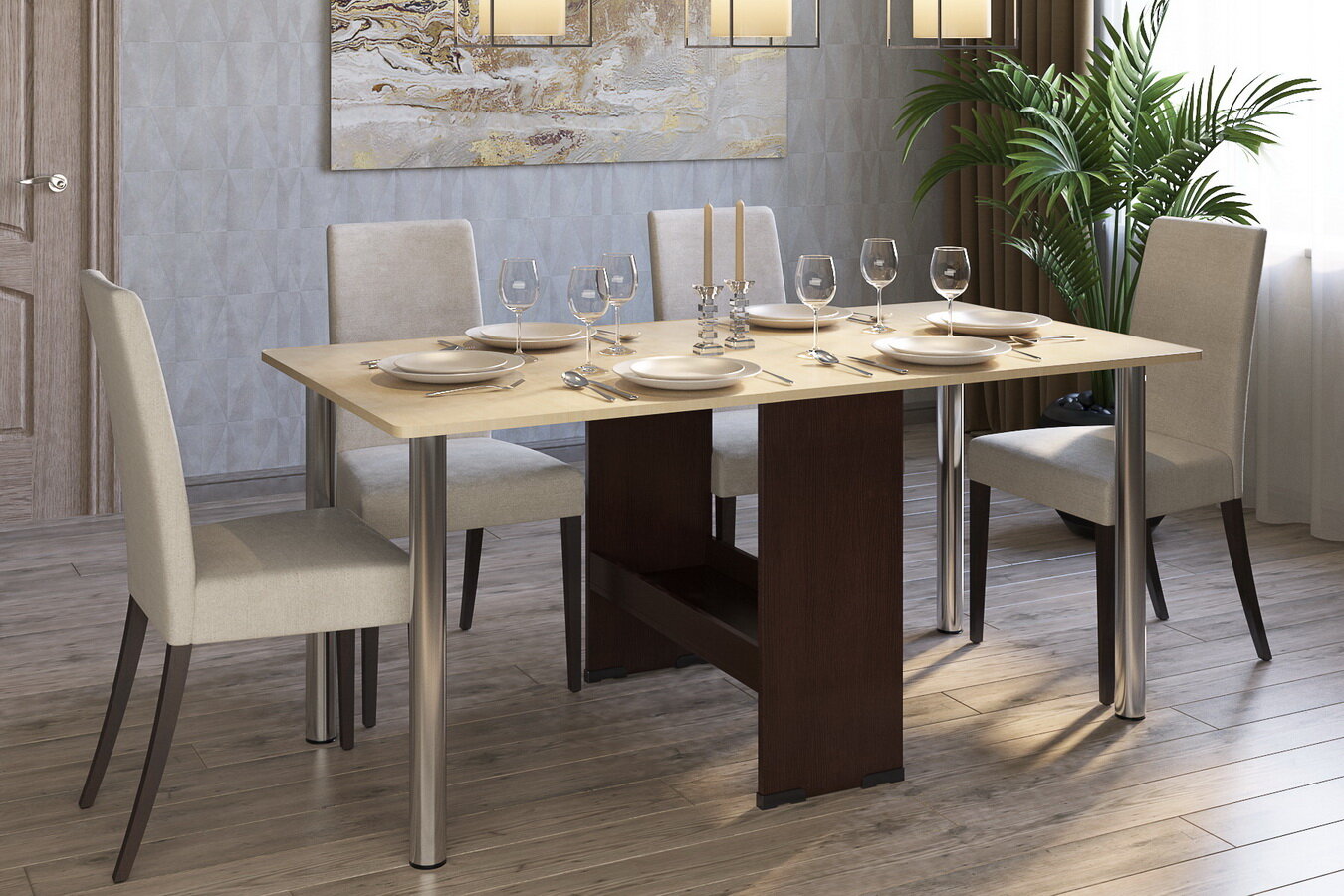 Стол-книжка СКР-4-Р Венге - Дуб молочный, раскладной, обеденный, 73.9х85.0х166.5 см, россия