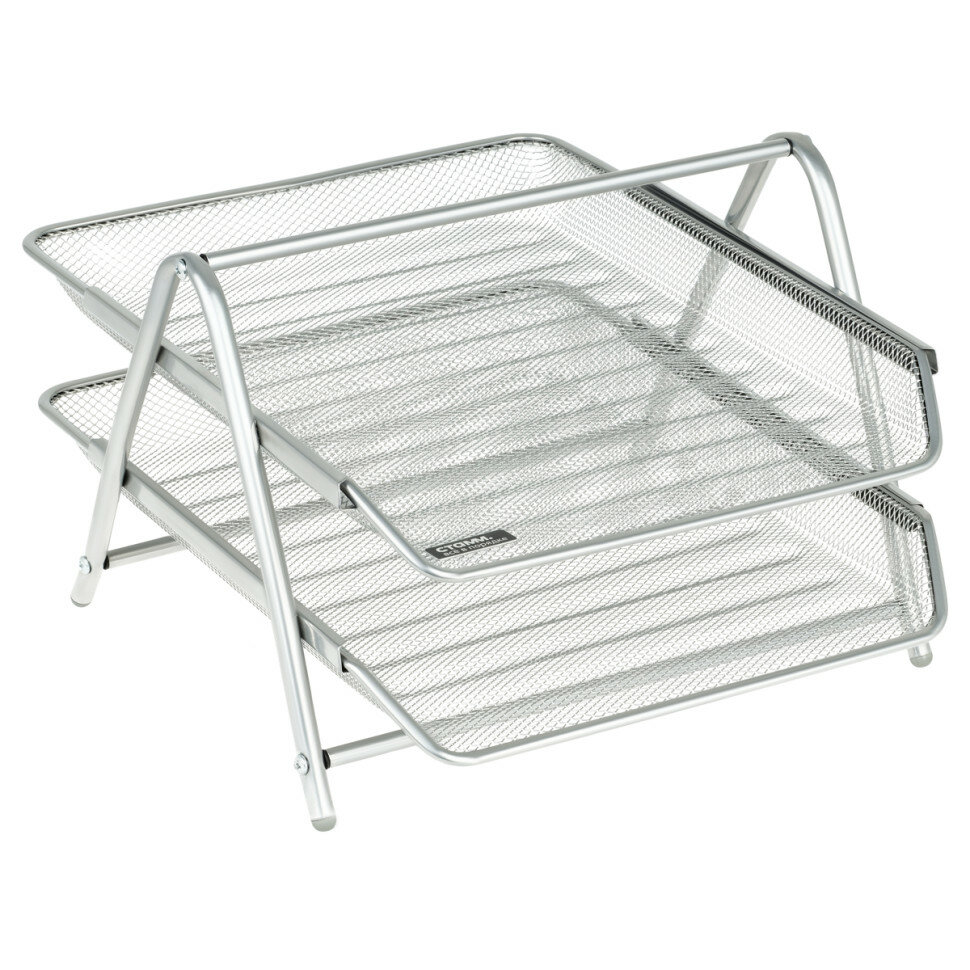 Лоток для бумаг горизонтальный СТАММ, 2 секции, металл, серебристый, 360880