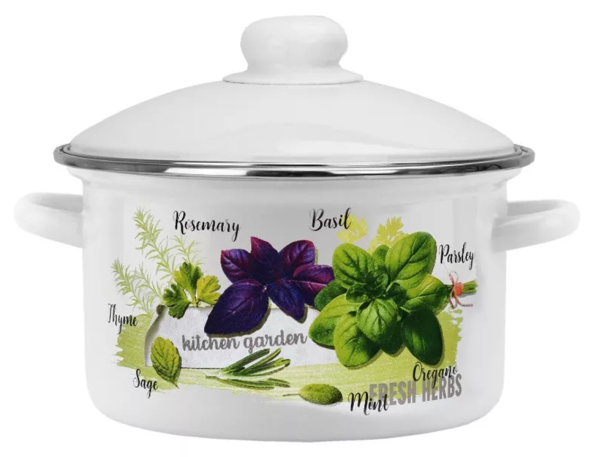 Кастрюля эмалированная Эмаль с крышкой, белая, 2л / посуда для всех видов плит